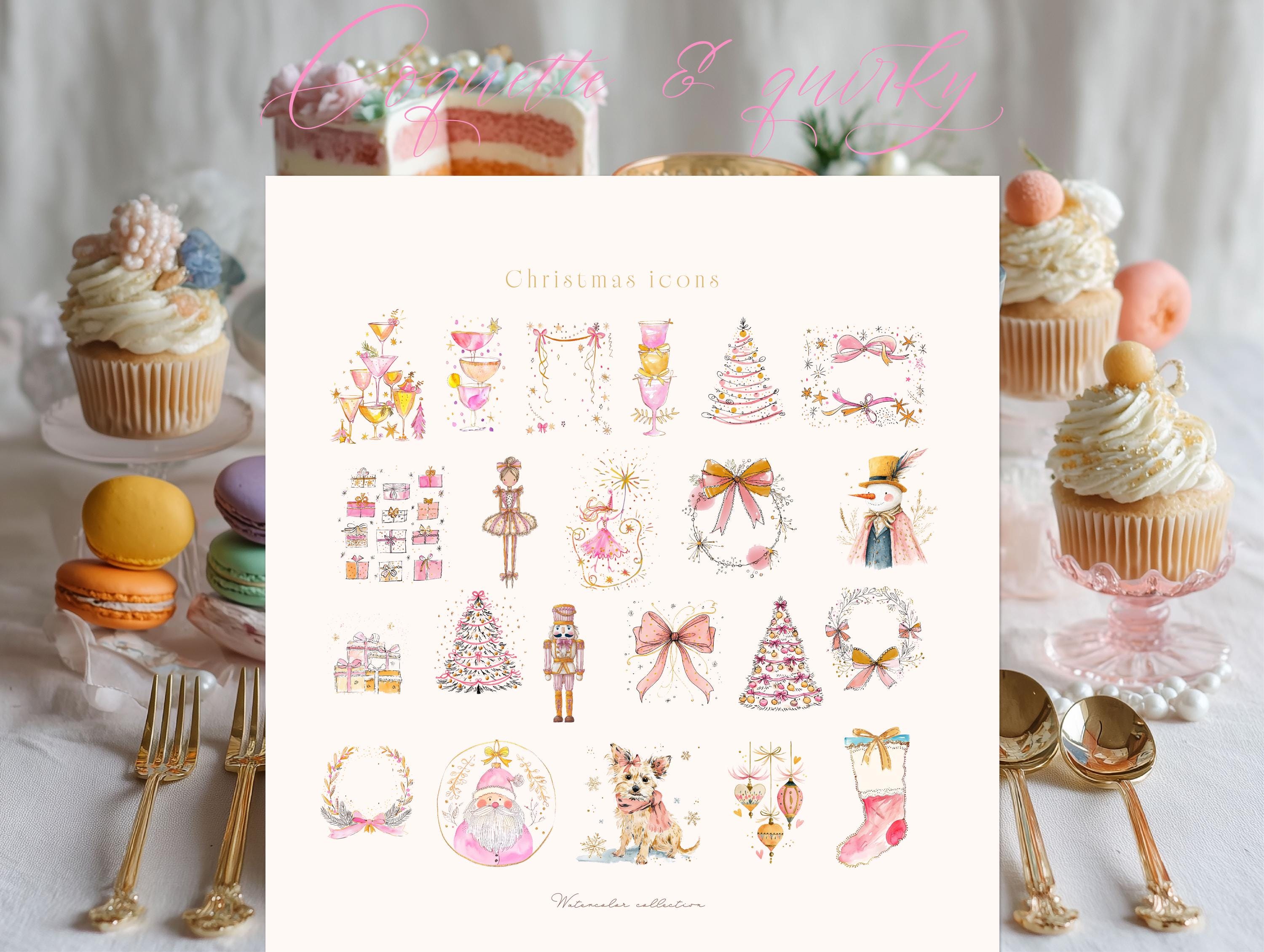 Coquette Christmas Clipart - Quirky Xmas Icons - Pink Christmas PNG ...