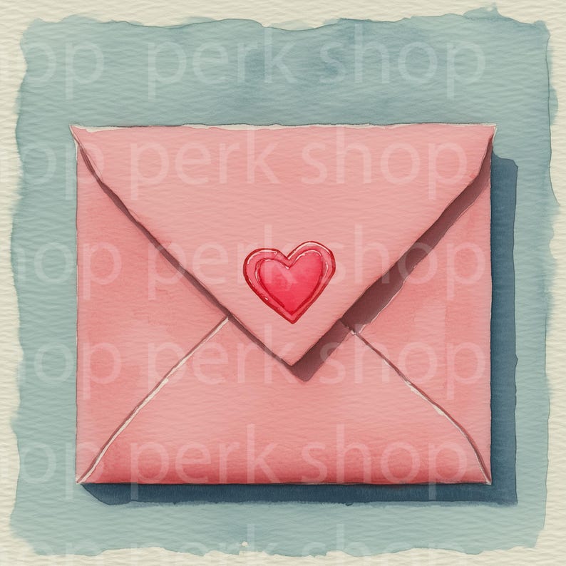Pink Envelope Clipart: Watercolor Heart Love Letter (digital Download ...