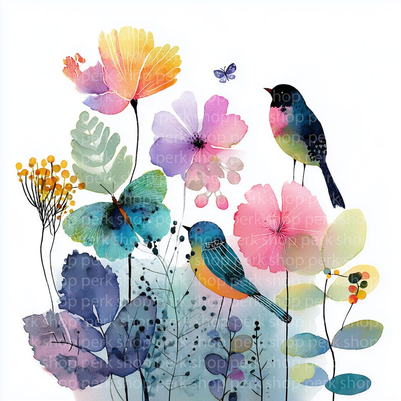 Spring Bird Clipart PNG, Printable Card Design, Garden Clipart, Digital ...