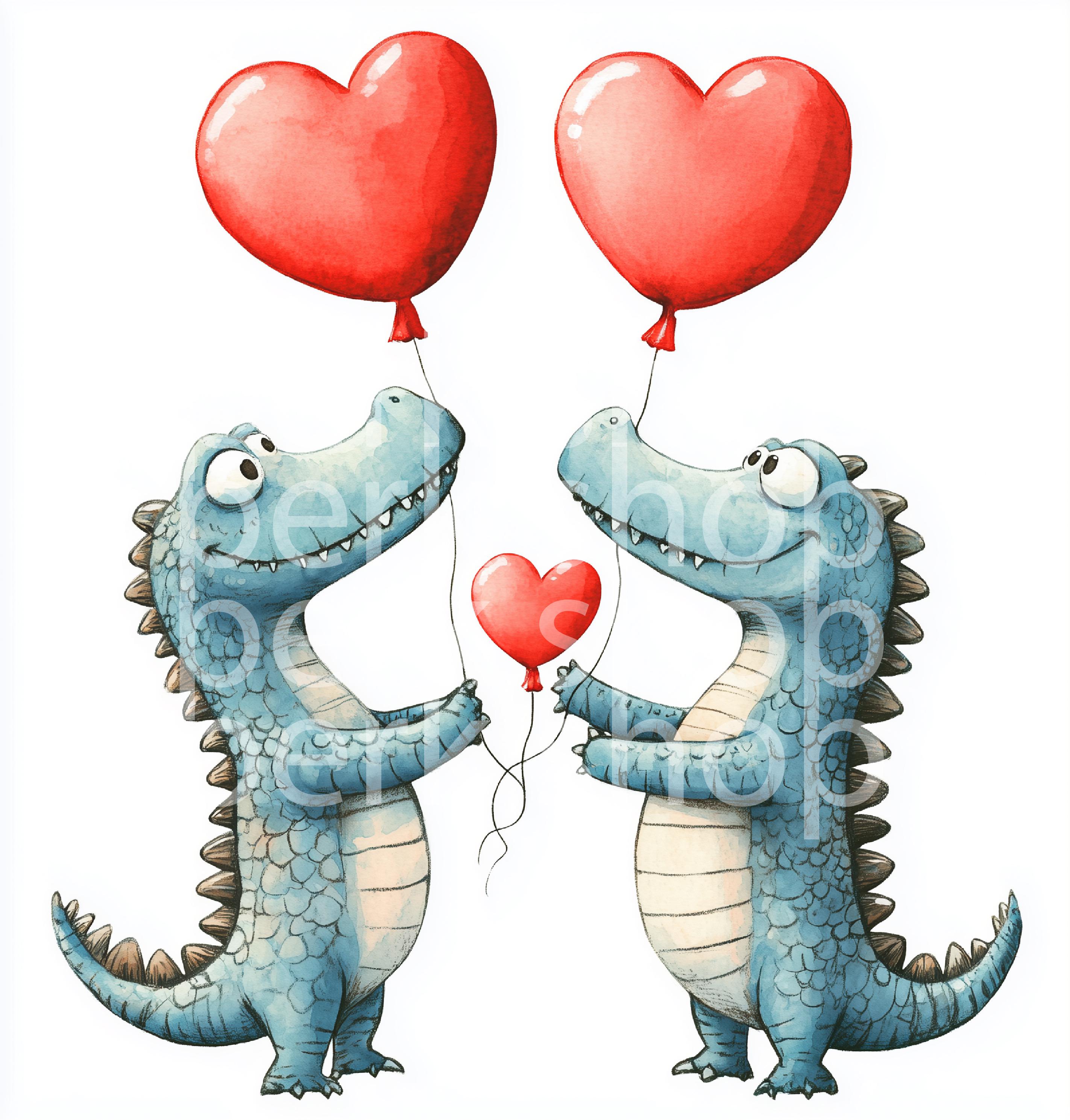 Valentine Alligator Couple Clipart: Romantic Crocodile Card (digital ...