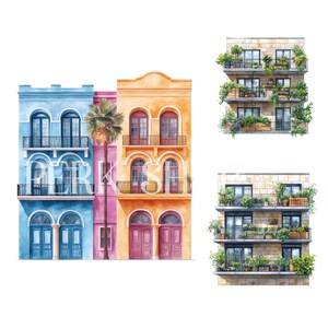 18 Tel-aviv Houses Clipart, Israel Architecture Watercolor Landscape ...