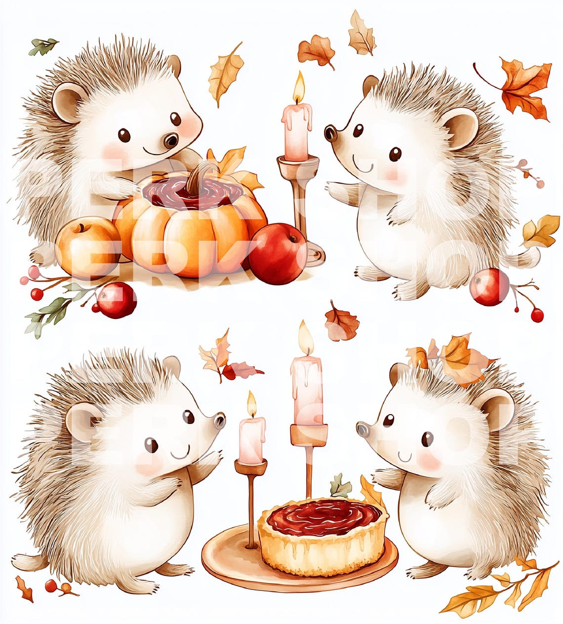 Autumn Hedgehog Watercolor Clipart: Fall Pumpkin Printable (digital ...