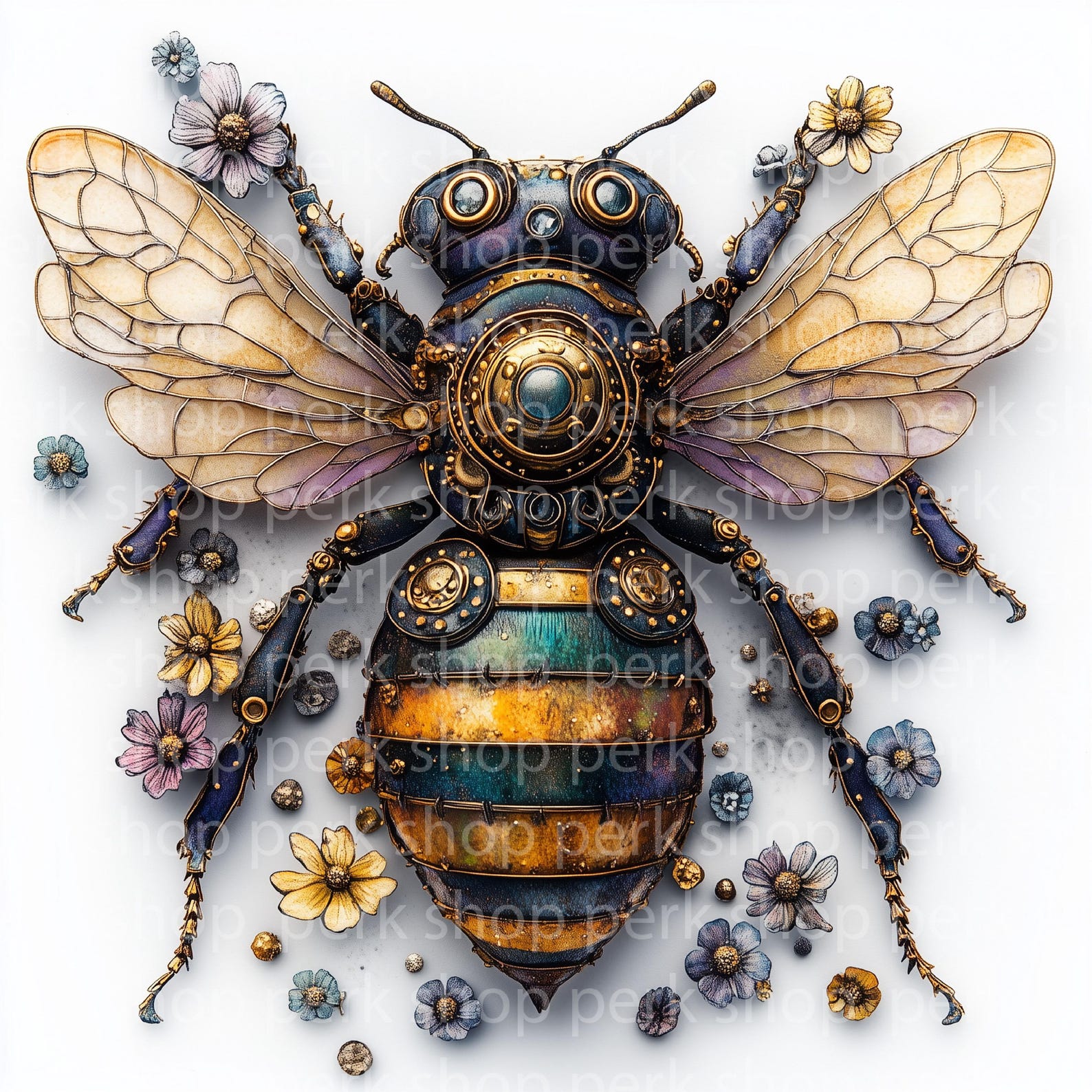Steampunk Bee Watercolor Clipart: Vintage Insect Illustrations (digital ...