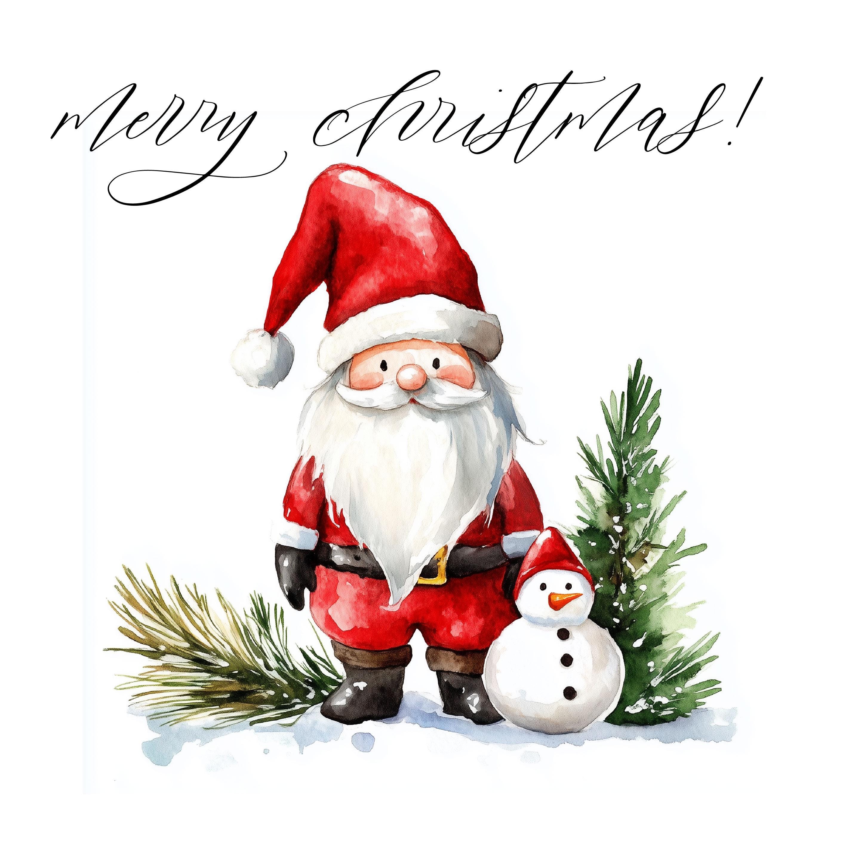 Santa Snowman Clipart, Christmas Tree Winter Watercolor Printable Craft ...