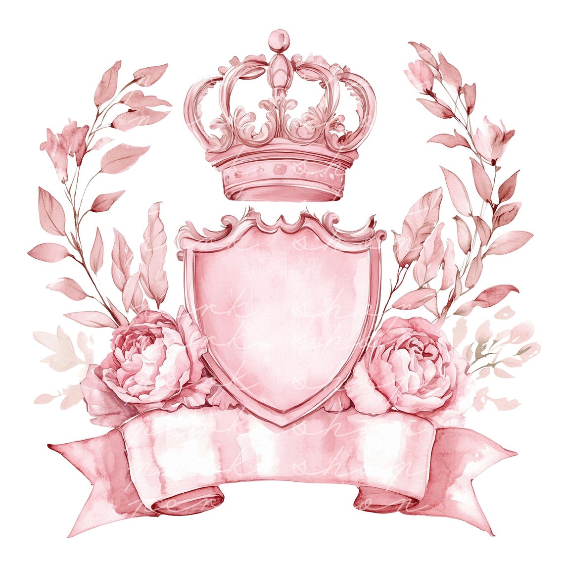 Rose Pink Crest Watercolor Clipart: Wedding Birthday Art (digital ...