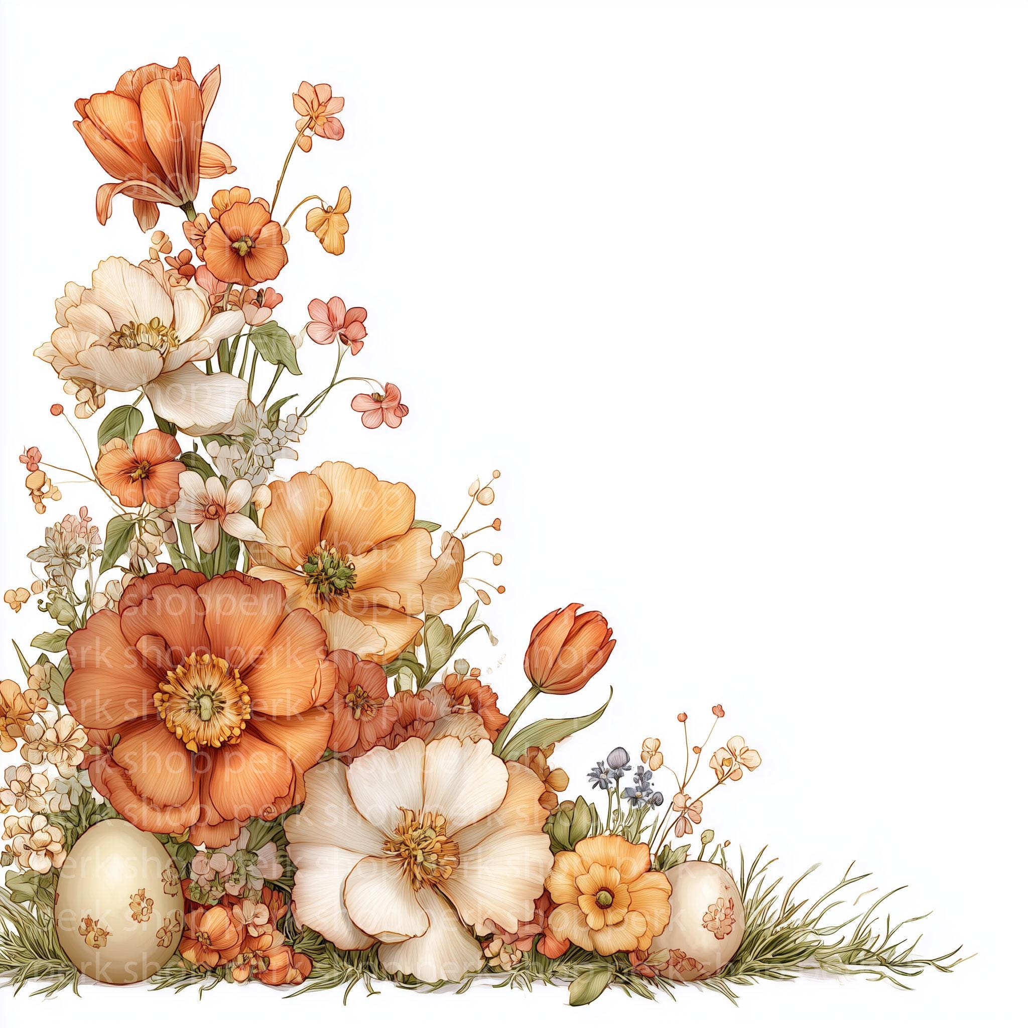 Easter Floral Clipart, Spring Flowers With Egg, Watercolor Easter ...