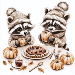 Autumn Raccoon Family Clipart, Fall Pumpkin Harvest Animal Printable ...