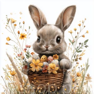 12 Bunny Clipart, Easter Bunny Watercolor Printable Clip Art, Rabbit ...