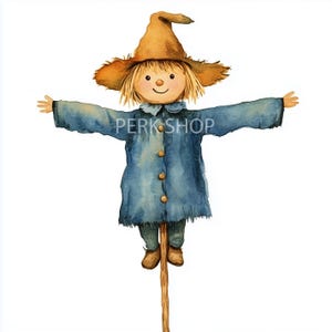 Garden Scarecrow Clipart, Watercolor Fall Farm Cute Character, Harvest ...