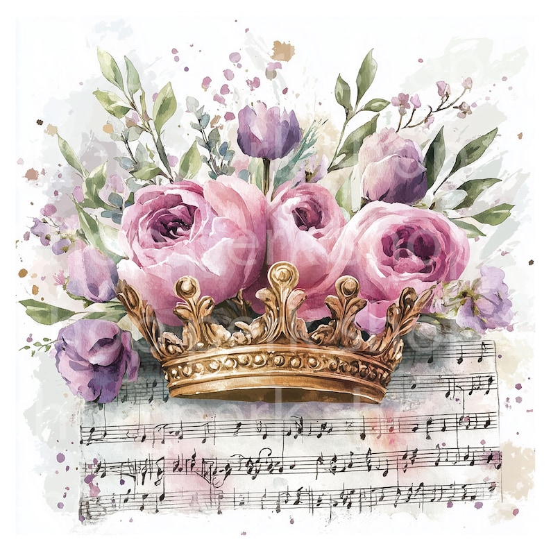 Floral Crown Music Notes Clipart: Vintage Ephemera Print (digital ...