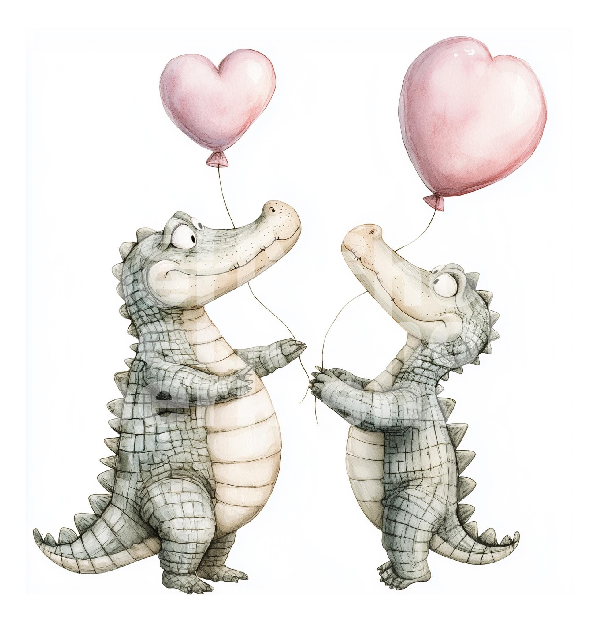 10 Cute Crocodiles Clipart, Alligators Clipart, Love Couple Printable ...