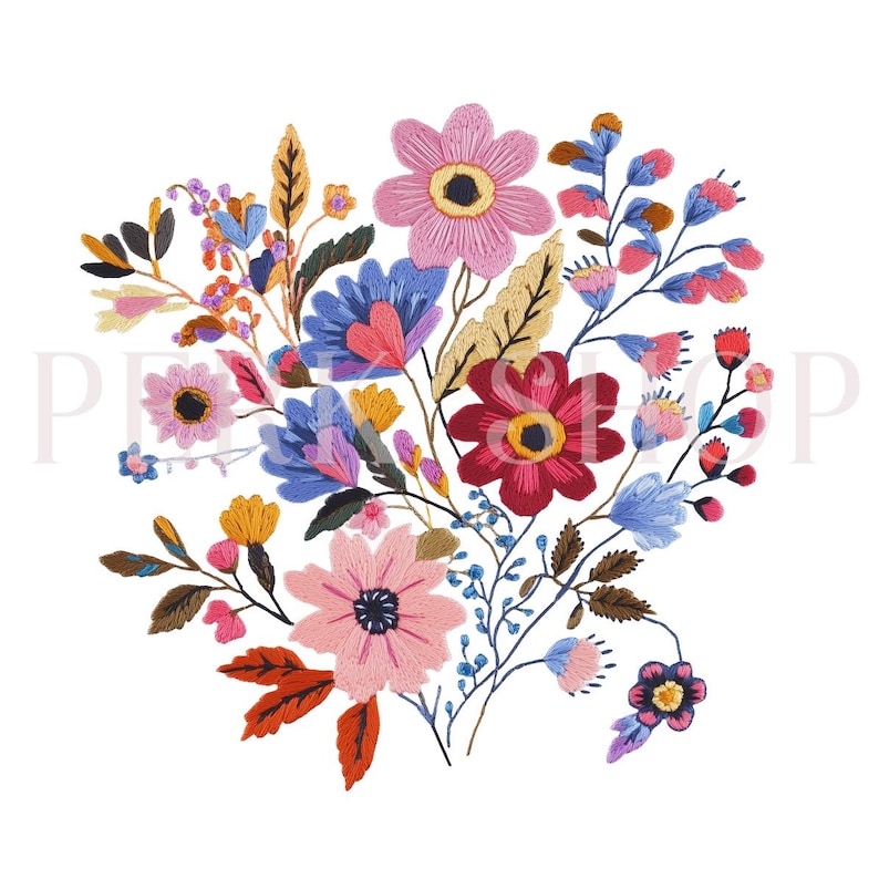 Wildflower Folk Embroidery Clipart Png - Digital Art for Crafters ...