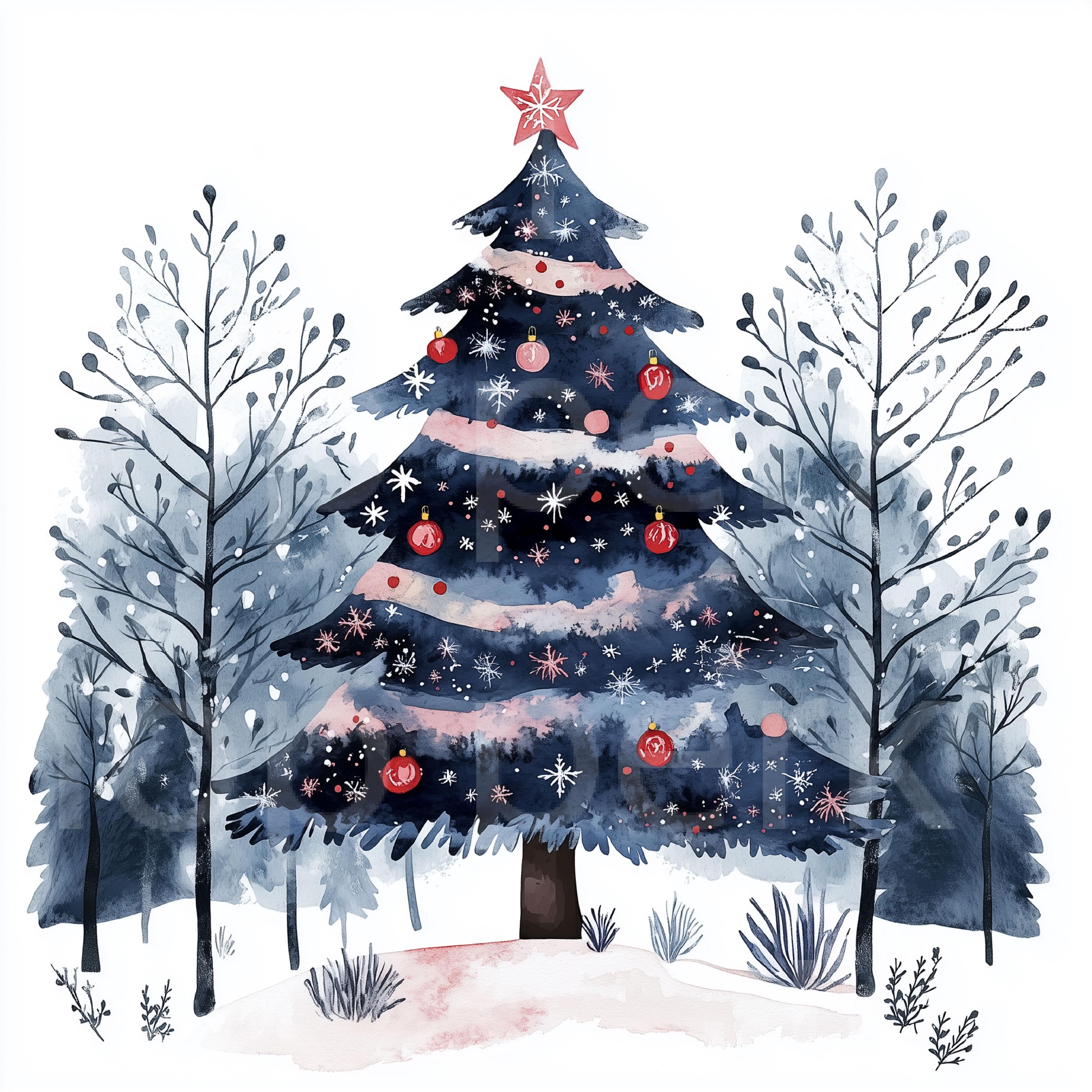 10 Christmas Tree Clipart, Watercolor Winter Forest Decor, Printable ...