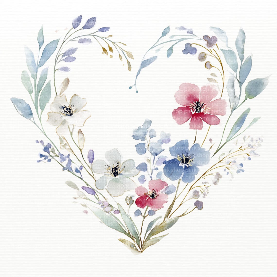 Watercolor Floral Heart Clipart, Pastel Wedding Wreath (digital ...