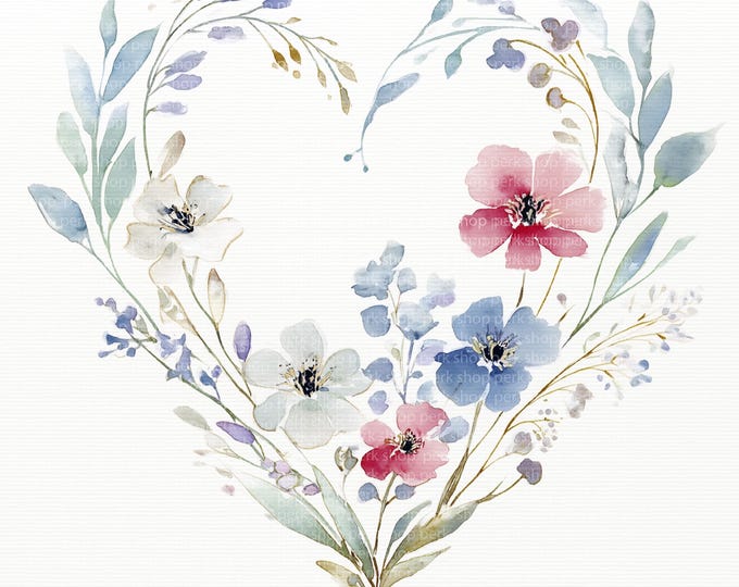 Emma Floral Heart Clipart & Vectors in Mint and Coral - mint flowers ...