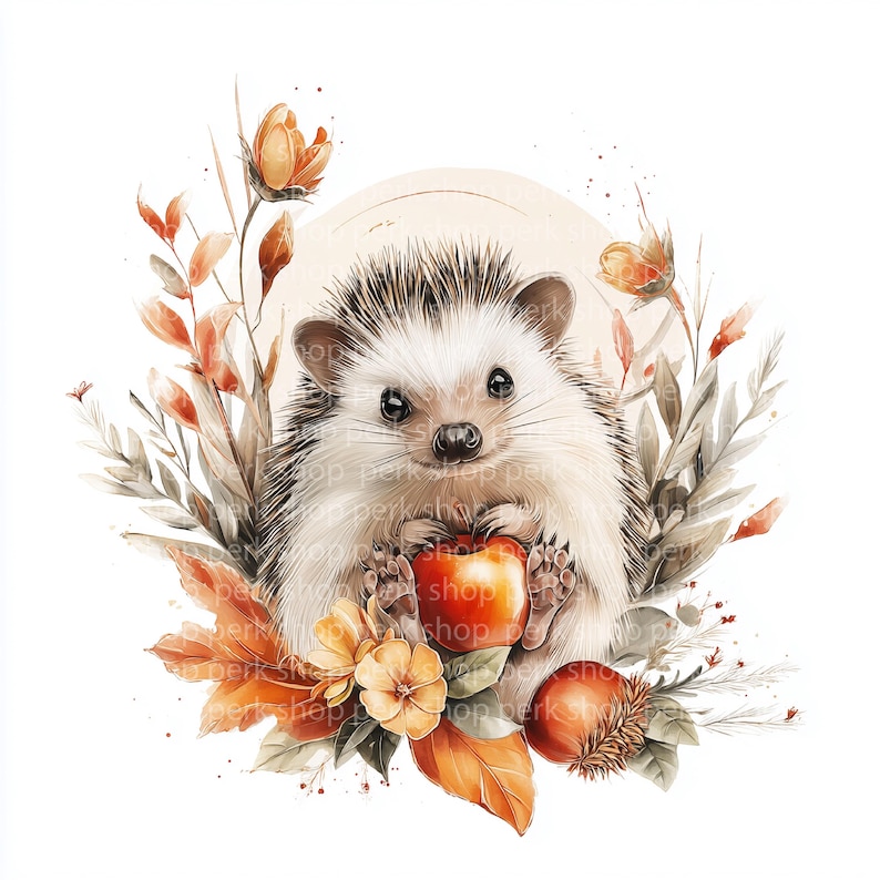 Fall Hedgehogs Clipart, Autumn Watercolor Animals, Cute Woodland ...