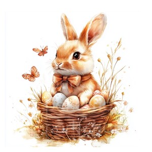 Easter Bunny Clipart, Spring Rabbit With Basket Flowers, Scrapbooking ...