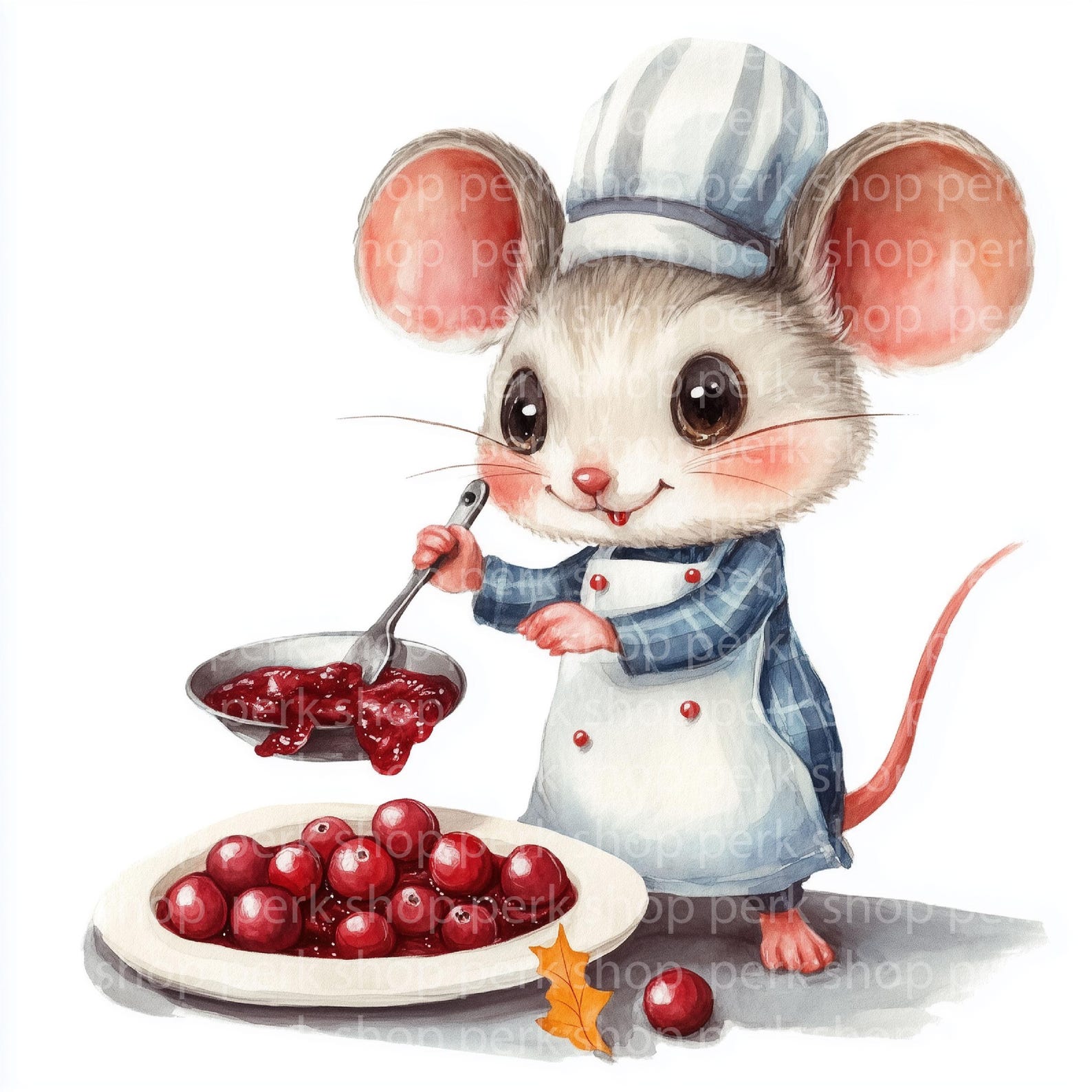 12 Mouse Chef Clipart, Cranberry Sauce Watercolor, Cute Autumn Animal ...
