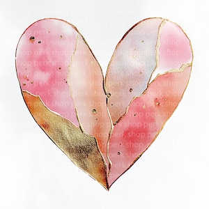 Watercolor Heart Clipart, Pink Gold Heart PNG, Abstract Love Art ...
