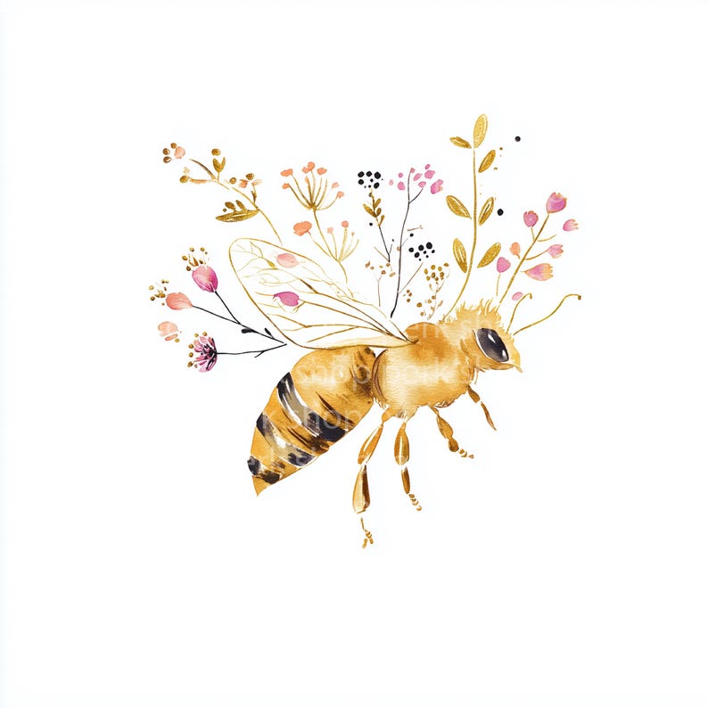 Watercolor Bee Clipart Bundle | Floral Honey Bee | Spring Bumblebee ...