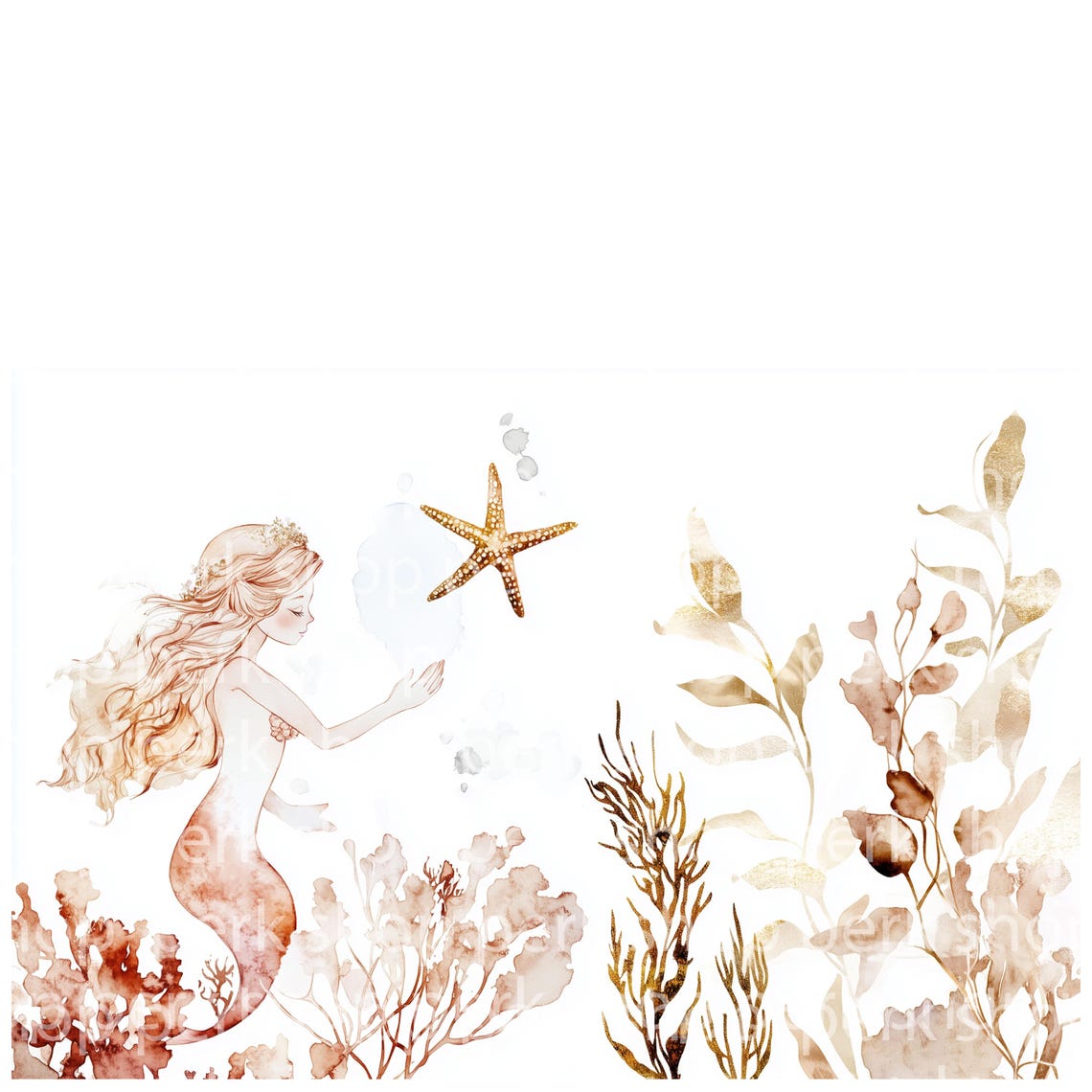 Mermaid Clipart: Watercolor Under the Sea Illustration (PNG Digital ...