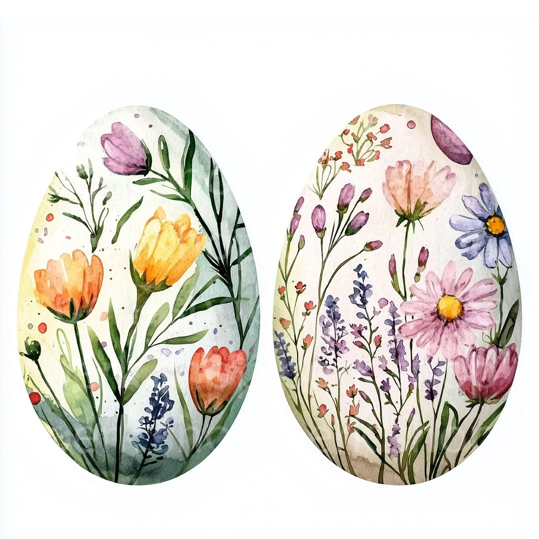 Watercolor Wildflower Easter Eggs Clipart: Floral Egg Hunt (JPG Digital ...