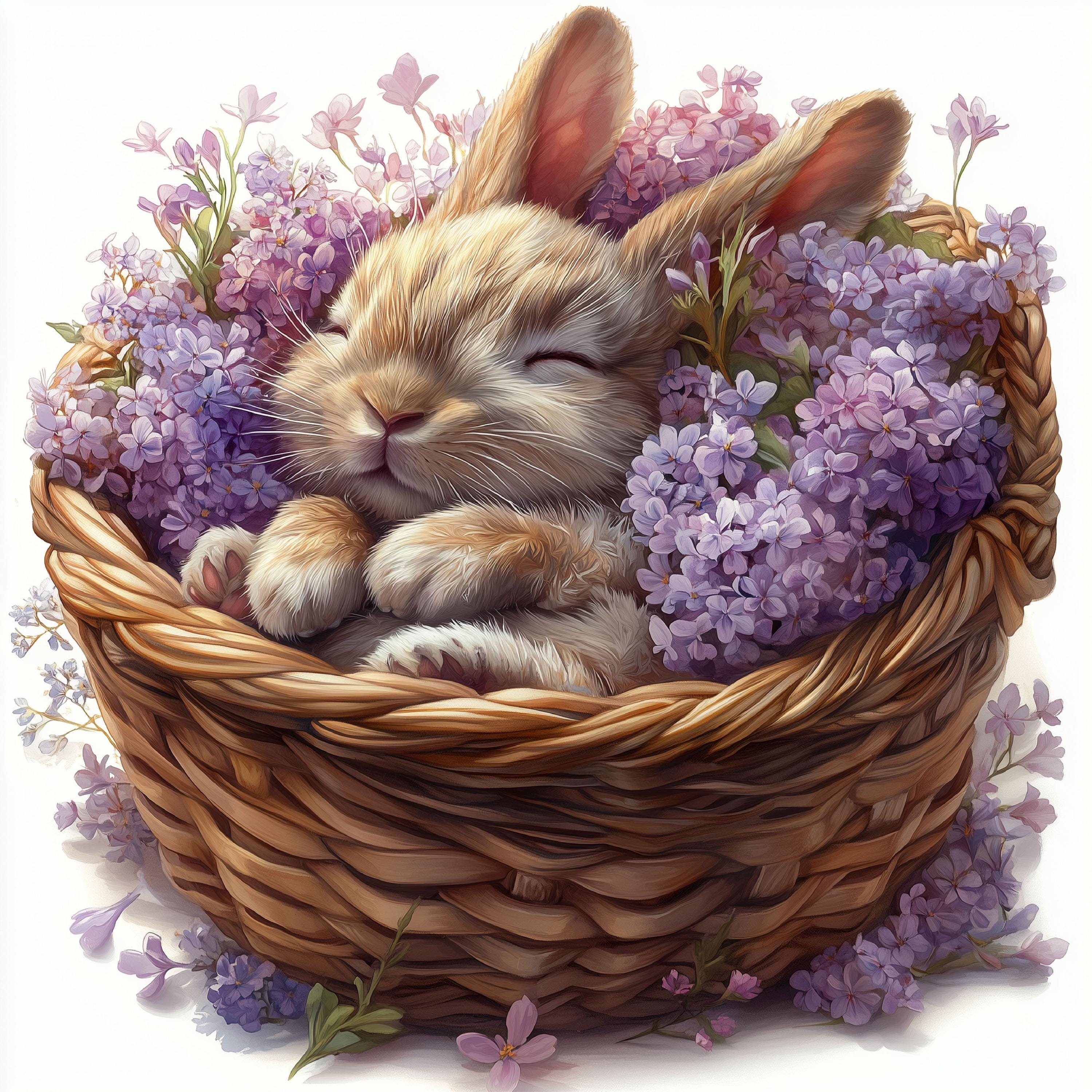 Sleeping Bunny Floral Clipart: Easter Watercolor Rabbit (digital ...