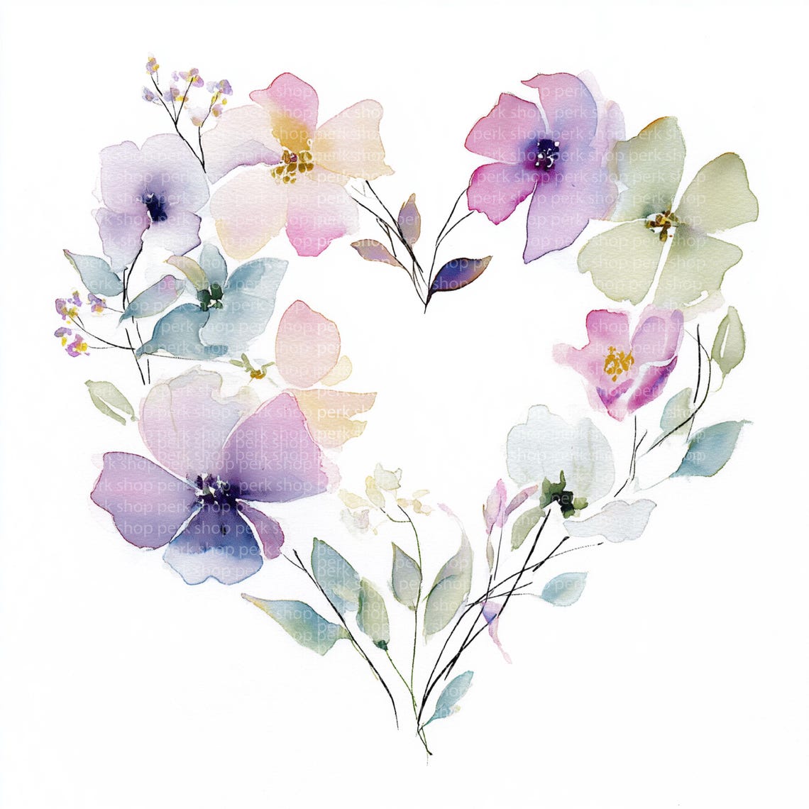Watercolor Floral Heart Clipart, Pastel Spring Flowers (digital ...