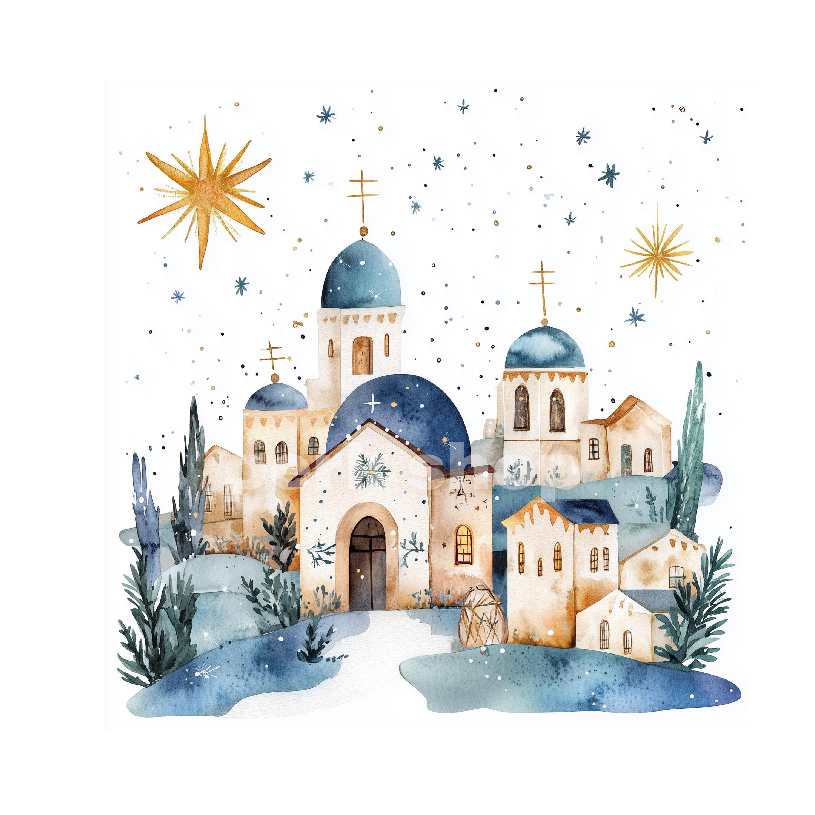 Biblical Bethlehem Clipart, Bible Religious Watercolor, Digital ...