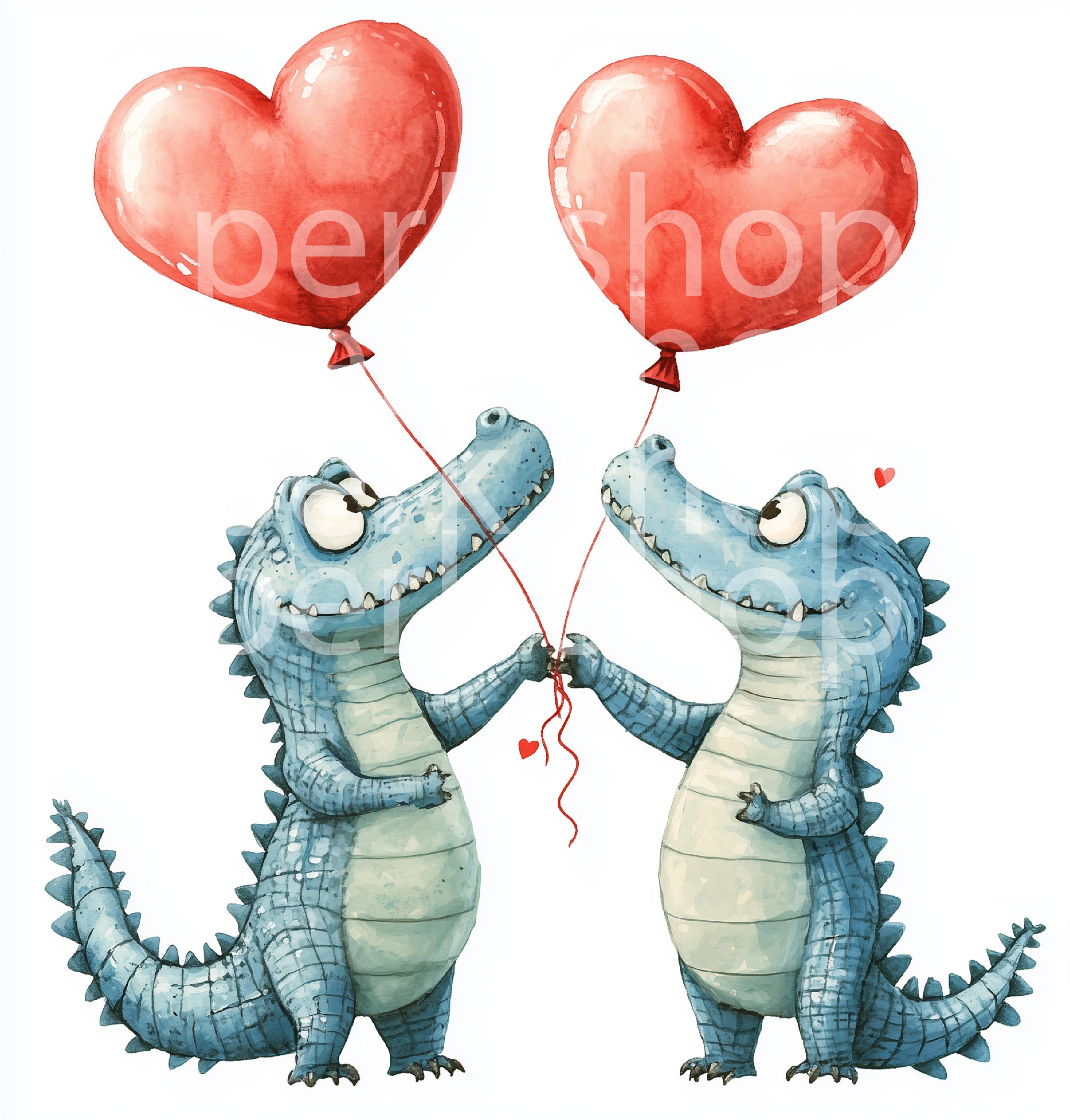 Valentine Alligator Couple Clipart: Romantic Crocodile Card (digital ...