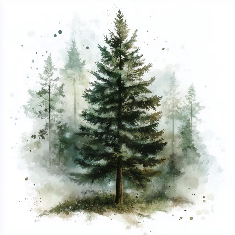 Watercolor Christmas Trees Clipart: Winter Forest Landscape (digital ...