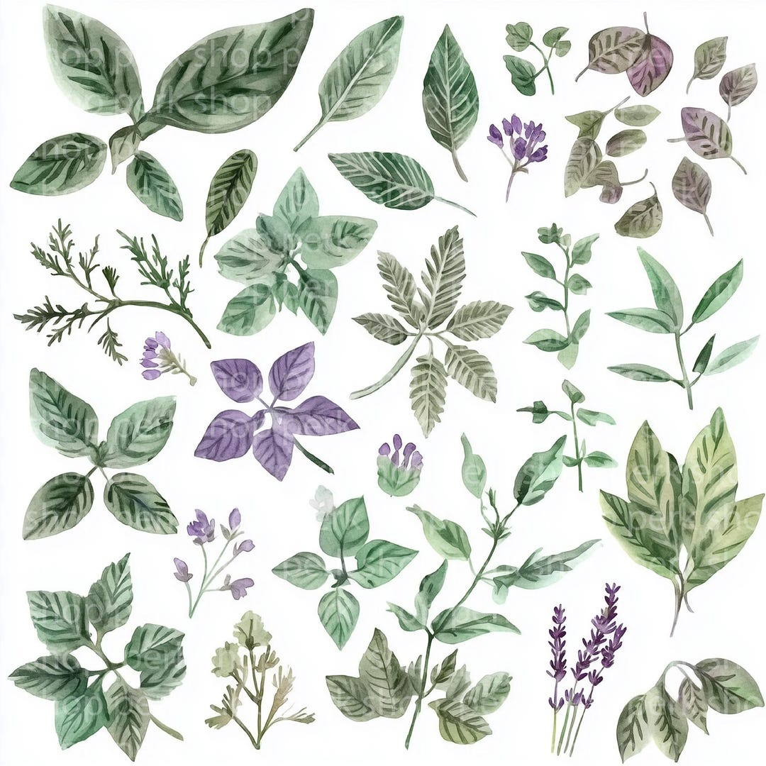 12 Kitchen Herbs Clipart, Culinary Herbs, Kitchen Art, Lavender, Basil ...