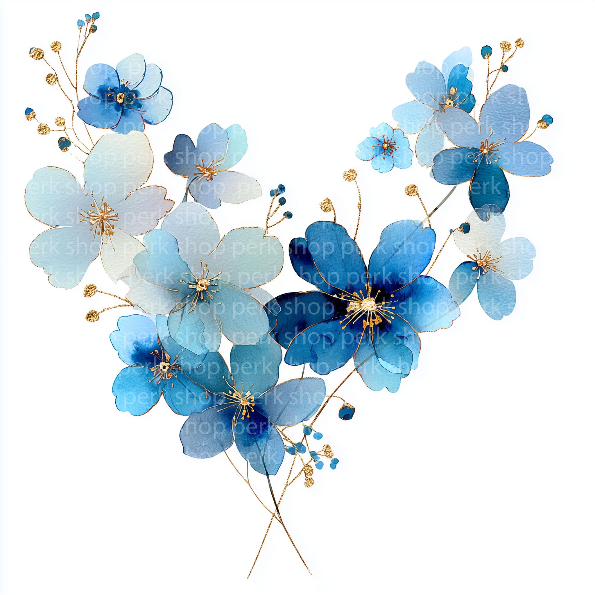 Blue Floral Wreath Clipart PNG, Watercolor Flower Circle Frame, Wedding ...