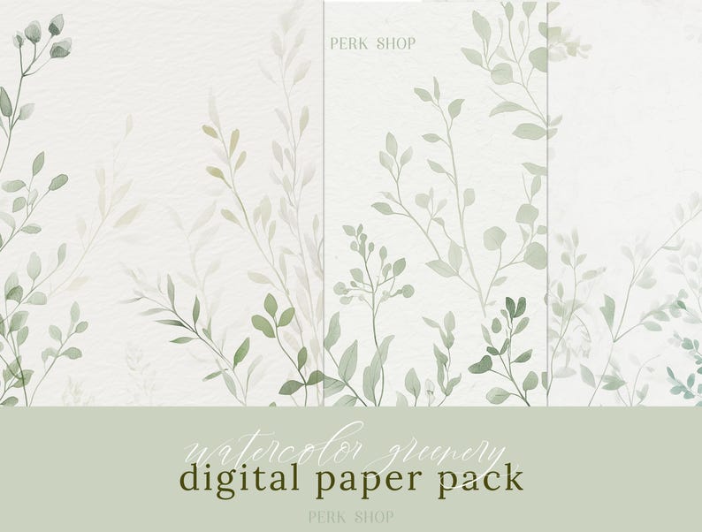 Botanical Digital Paper Pack, Green Backgrounds, Foliage Watercolor ...