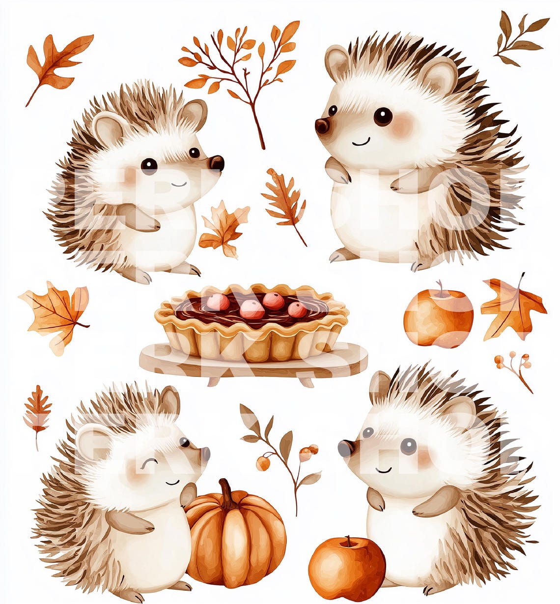 Autumn Hedgehog Watercolor Clipart: Fall Pumpkin Printable (digital ...