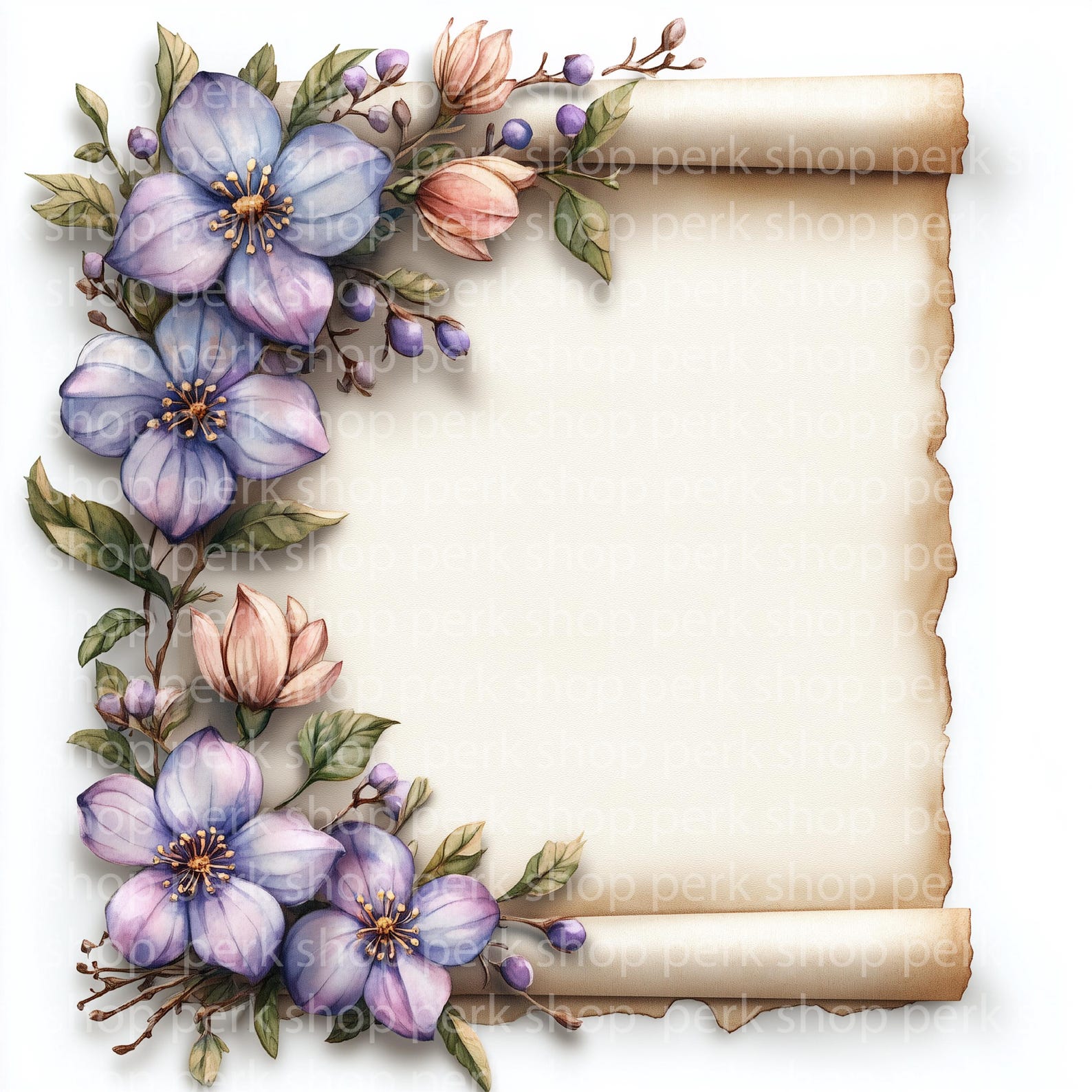 21 Floral Scroll Paper Clipart, Old Paper Flowers Clipart, High Quality ...