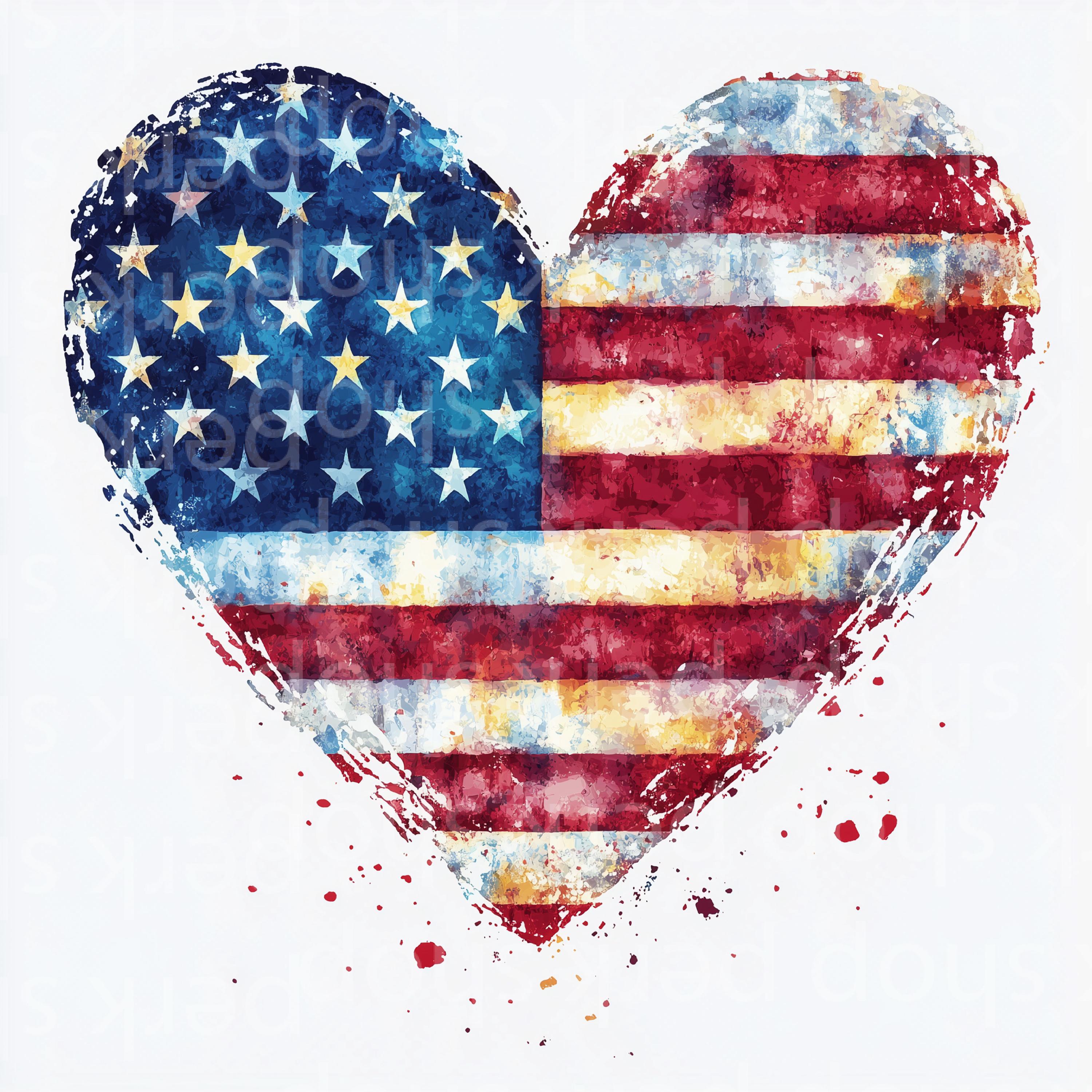 12 USA Flag Heart Clipart, USA Flag Clipart, Printable Watercolor ...