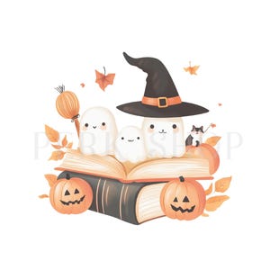 12 PNG Kawaii Halloween Clipart With Cute Ghost, Pumpkins and Cat, Book ...