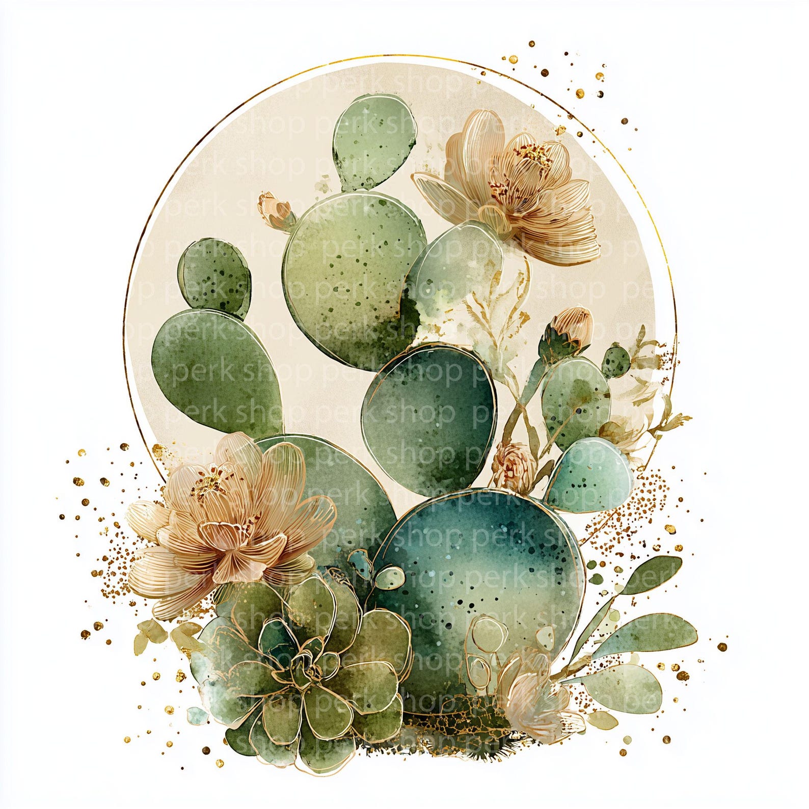 Cactus Boho Clipart: Watercolor Cacti Illustration PNG/JPG (digital ...