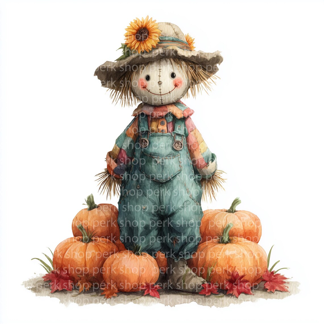 Cute Scarecrow Clipart, Fall Harvest Illustrations, Printable - Digital ...