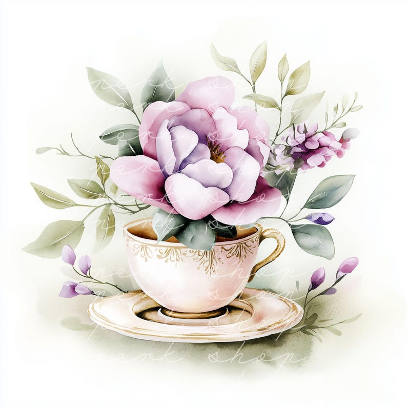 Floral Tea Cup Watercolor Clipart: Spring Flowers (digital Download) - Etsy