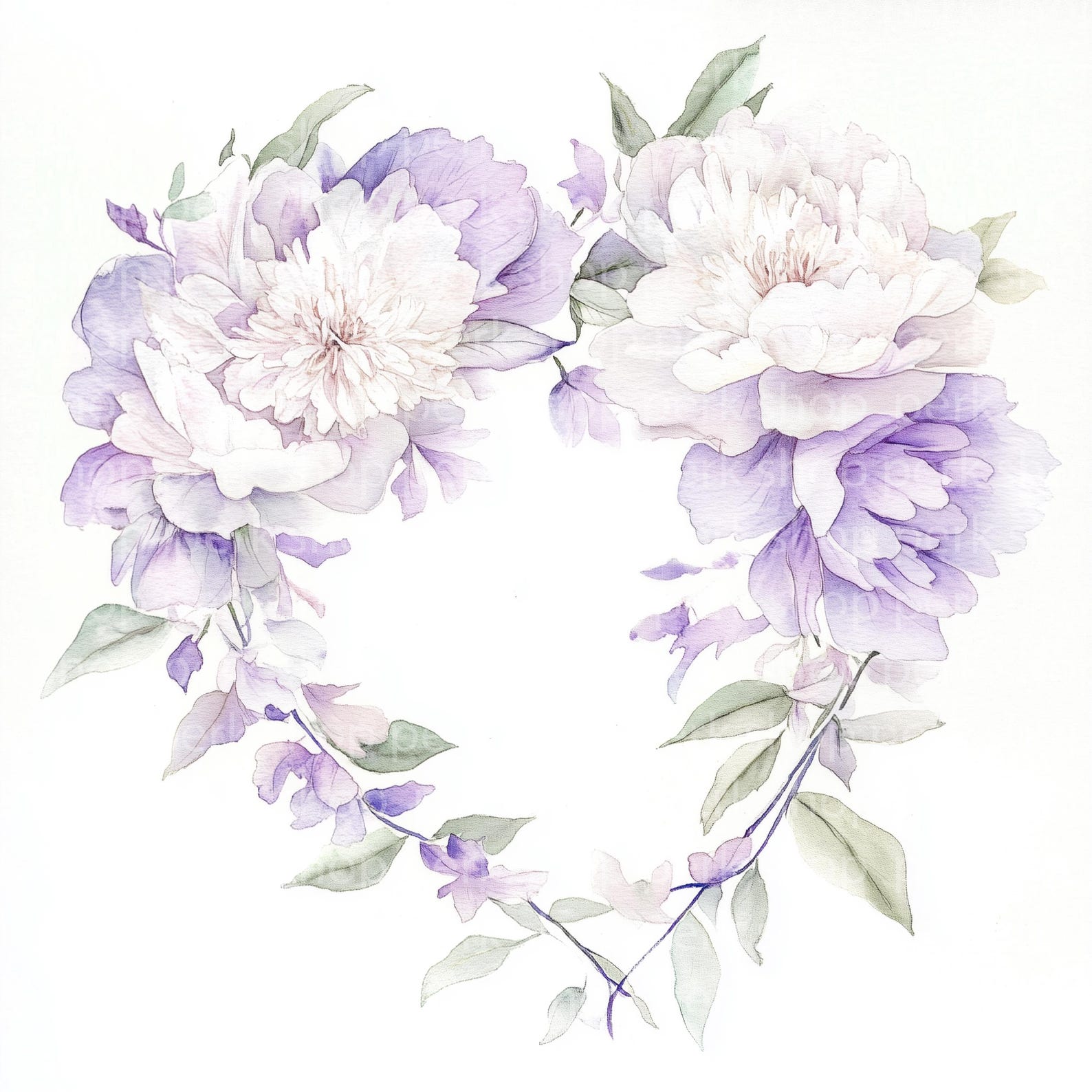 Peonies Watercolor Heart Wreath Clipart: Spring Floral (digital ...