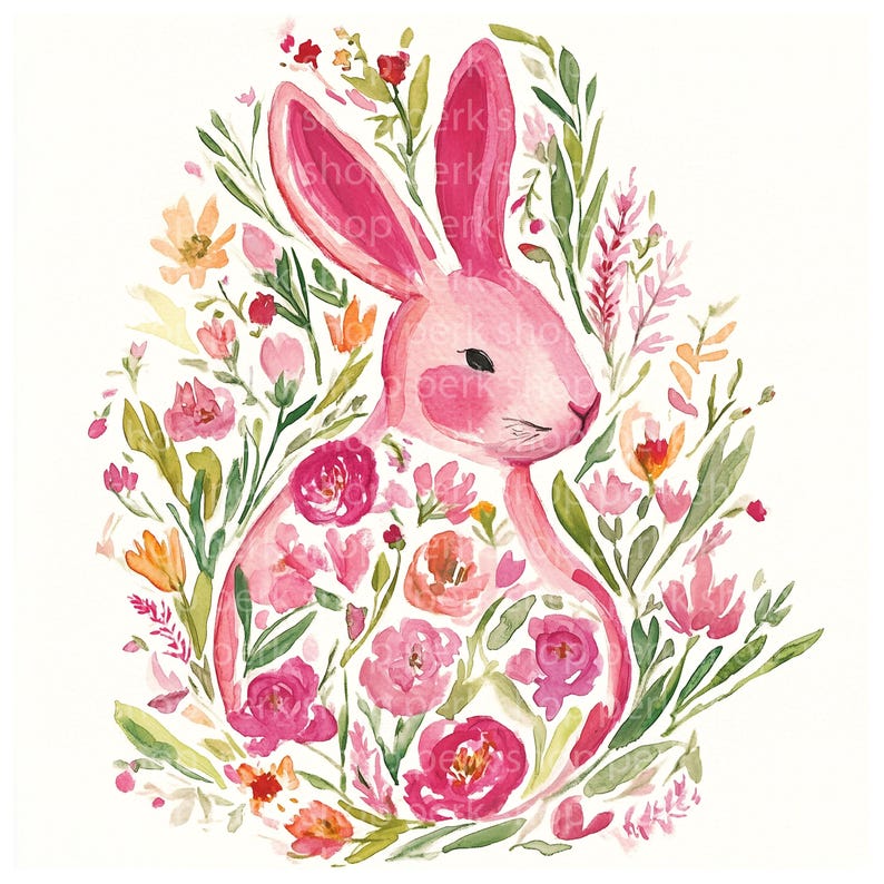 16 Floral Bunny Clipart, Cute Easter Rabbit Watercolor Printable ...