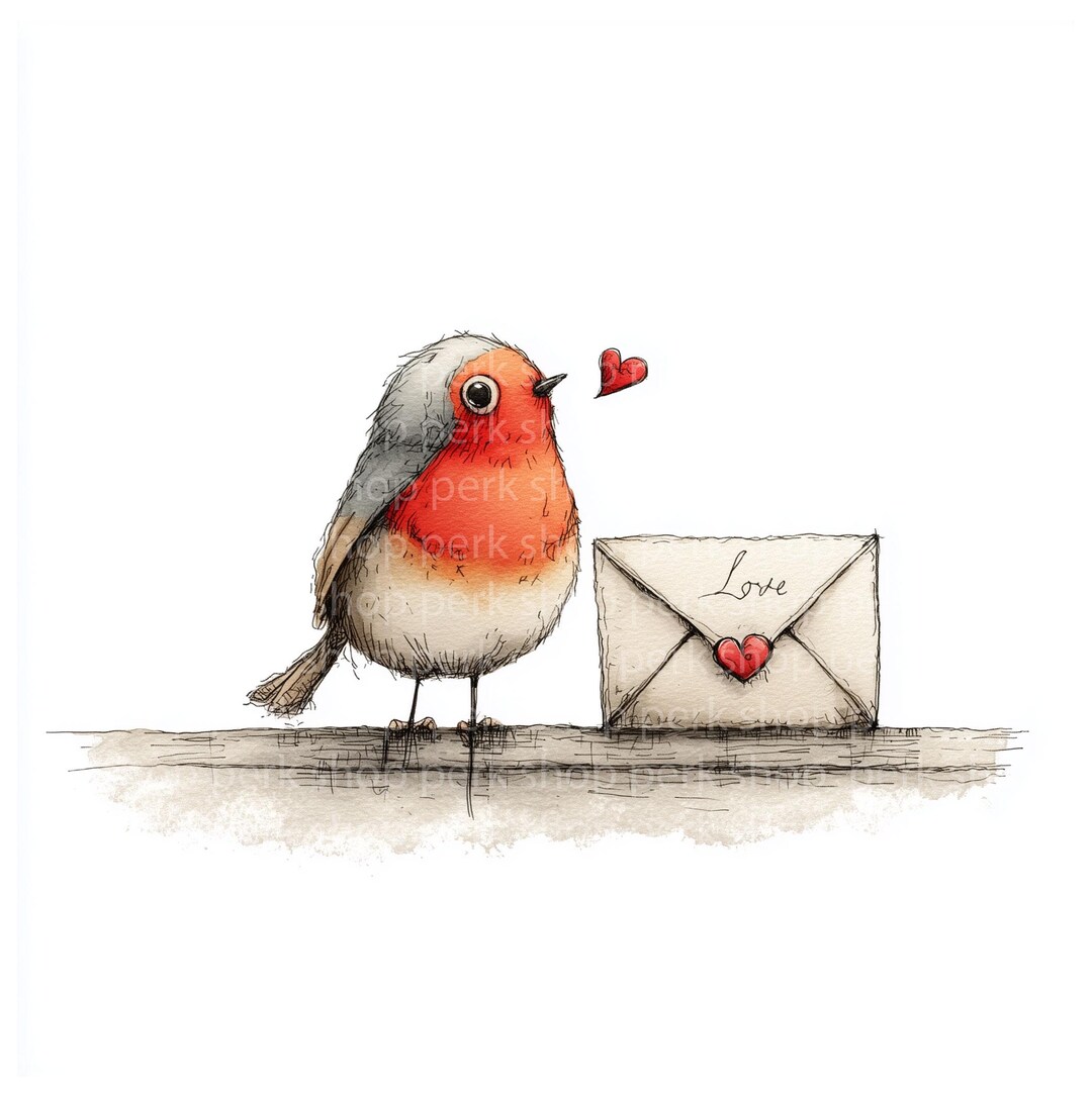 Watercolor Bird With Love Letter Romantic Clipart - Digital Download - Etsy