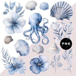 10 Whimsical Octopus Clipart Png, Nautical Coastal Watercolor ...