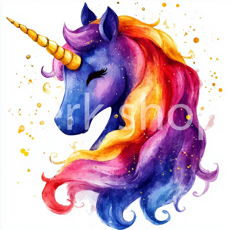 10 Magical Unicorn Clipart, Watercolor Fantasy Animal Rainbow Painting ...