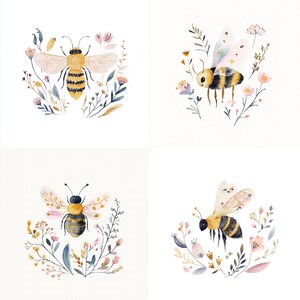 Watercolor Bee Clipart Bundle | Floral Honey Bee | Spring Bumblebee ...
