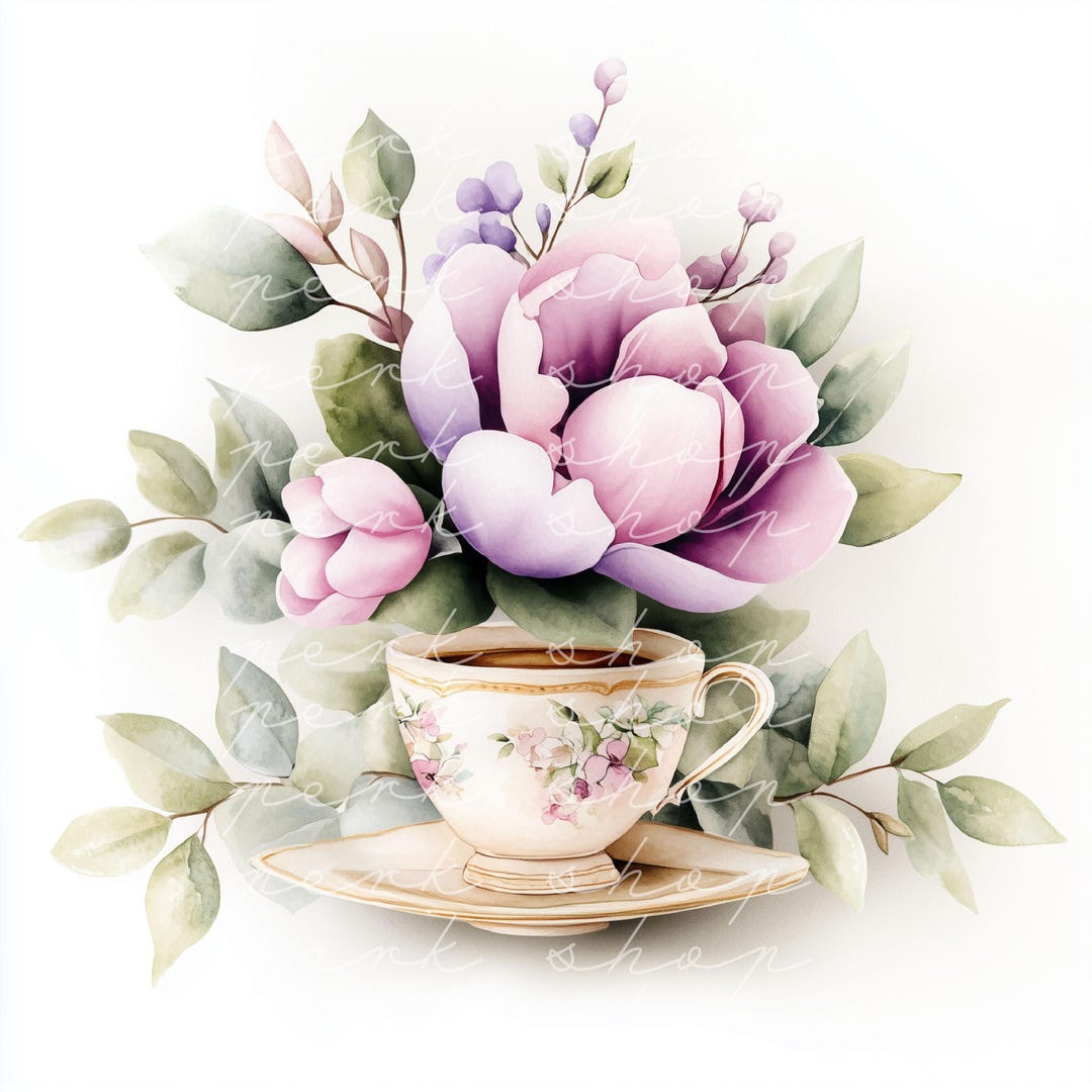 Floral Tea Cup Watercolor Clipart: Spring Flowers (digital Download) - Etsy
