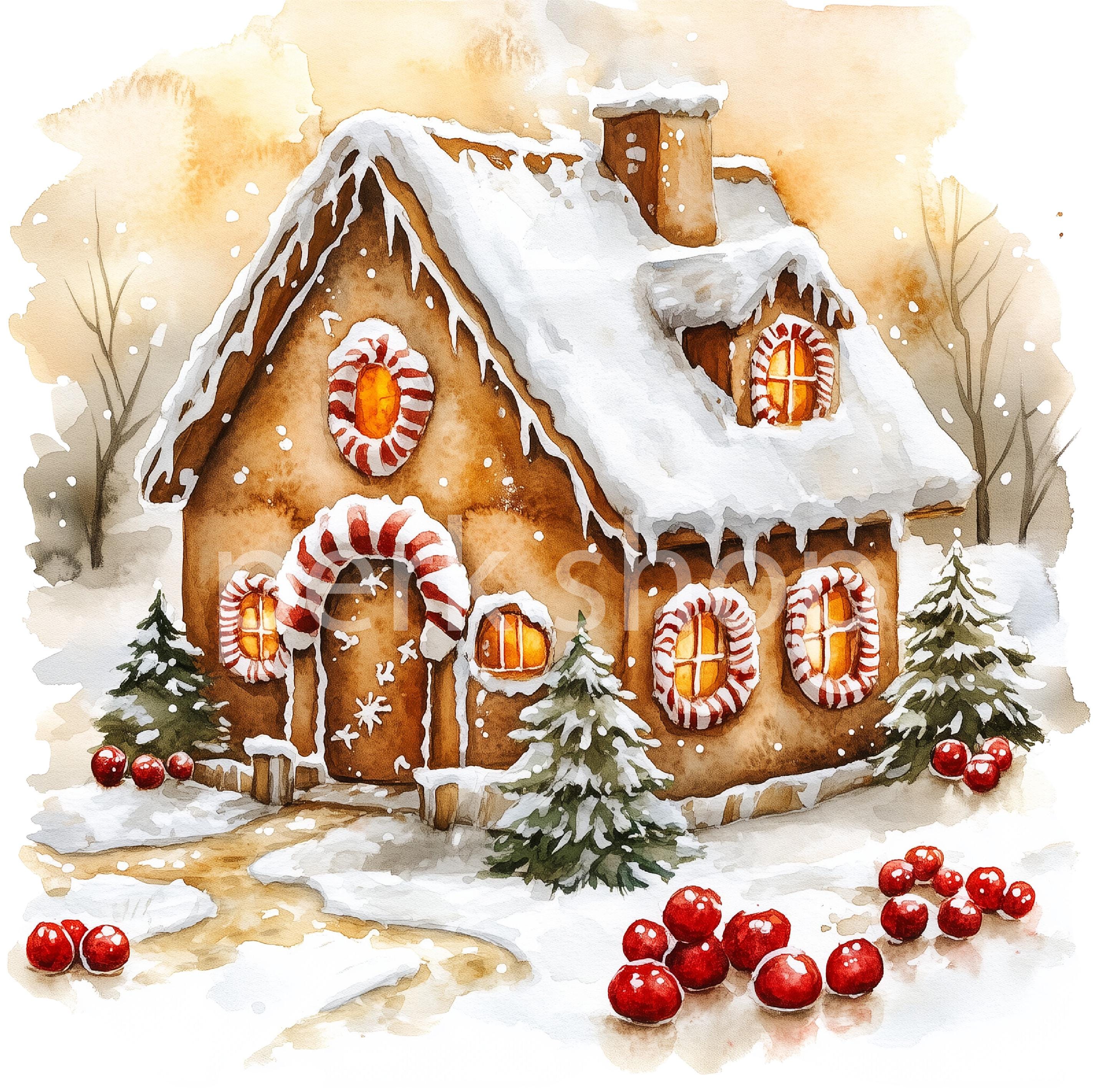 Watercolor Gingerbread House Clipart: Christmas PNG Images (digital ...