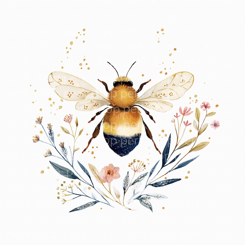 Watercolor Bee Clipart Bundle | Floral Honey Bee | Spring Bumblebee ...